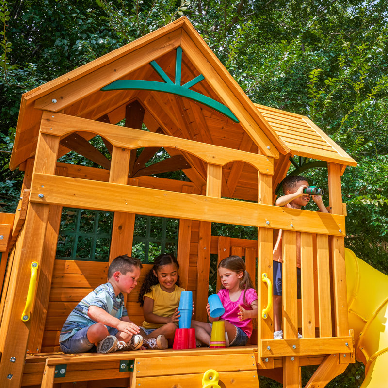 KidKraft Boulder Station Wooden Swing Set Playset with Tube Slide